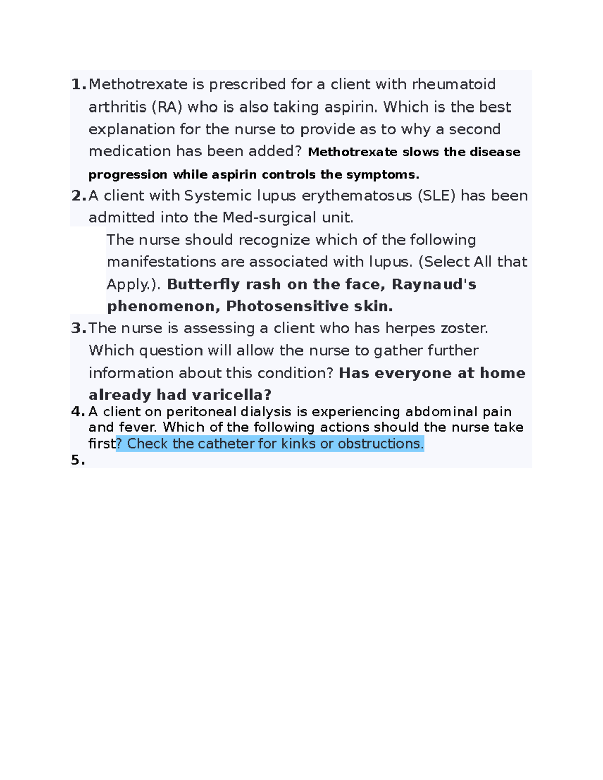 Adult health II - 1. Methotrexate is prescribed for a client with ...