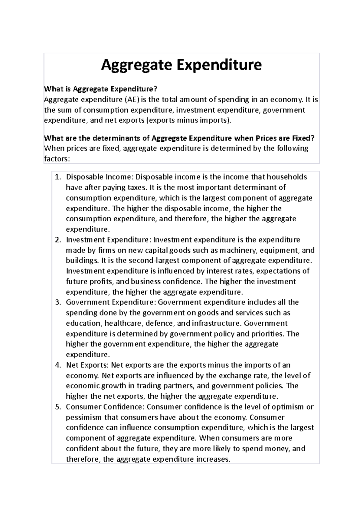 Aggregate Expenditure Aggregate Expenditure What Is Aggregate