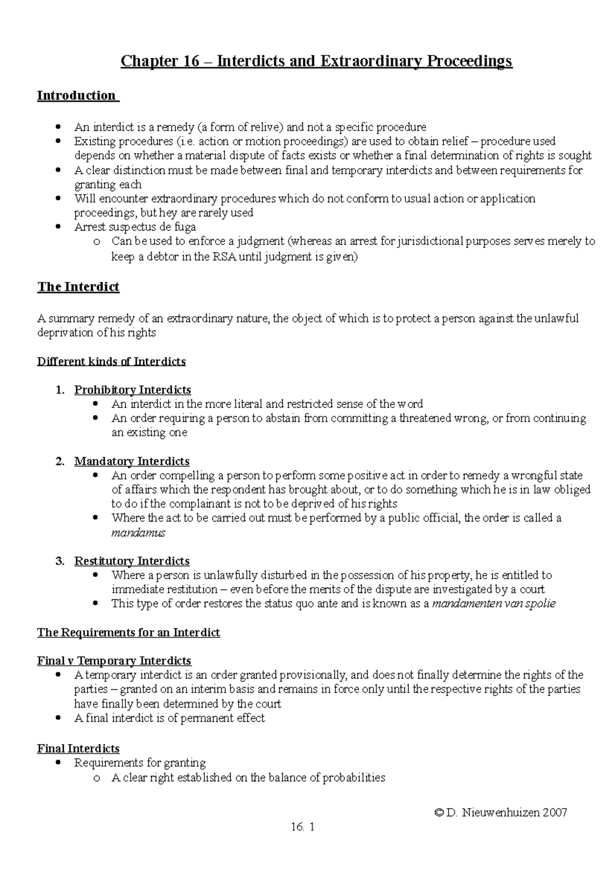 Chapter 16 - Interdicts and Extraordinary Proceedings - Chapter 16 ...
