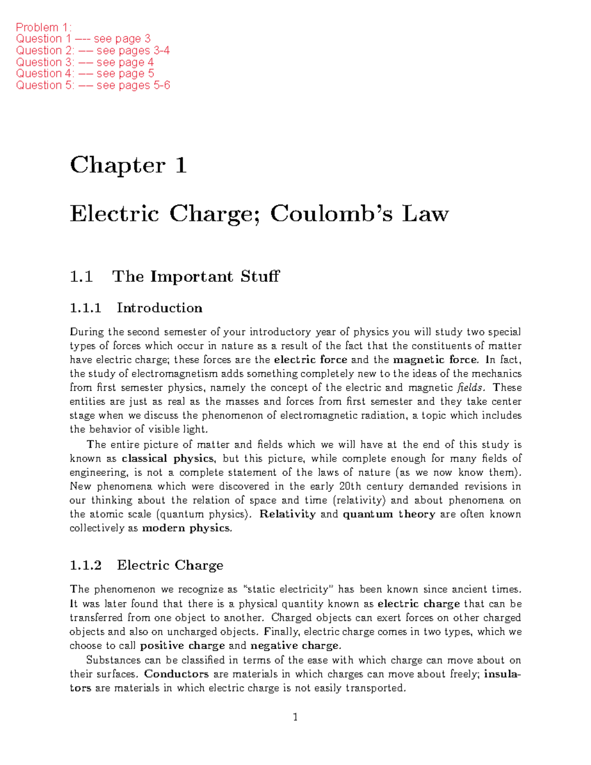 Homework 1 Answer Key - Summary Vite, være, gjøre - Chapter 1 Electric ...