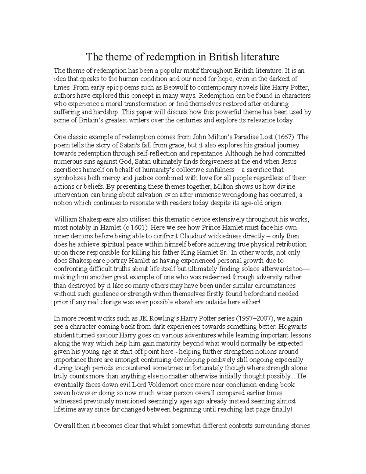 British Literature - It is an idea that speaks to the human condition ...