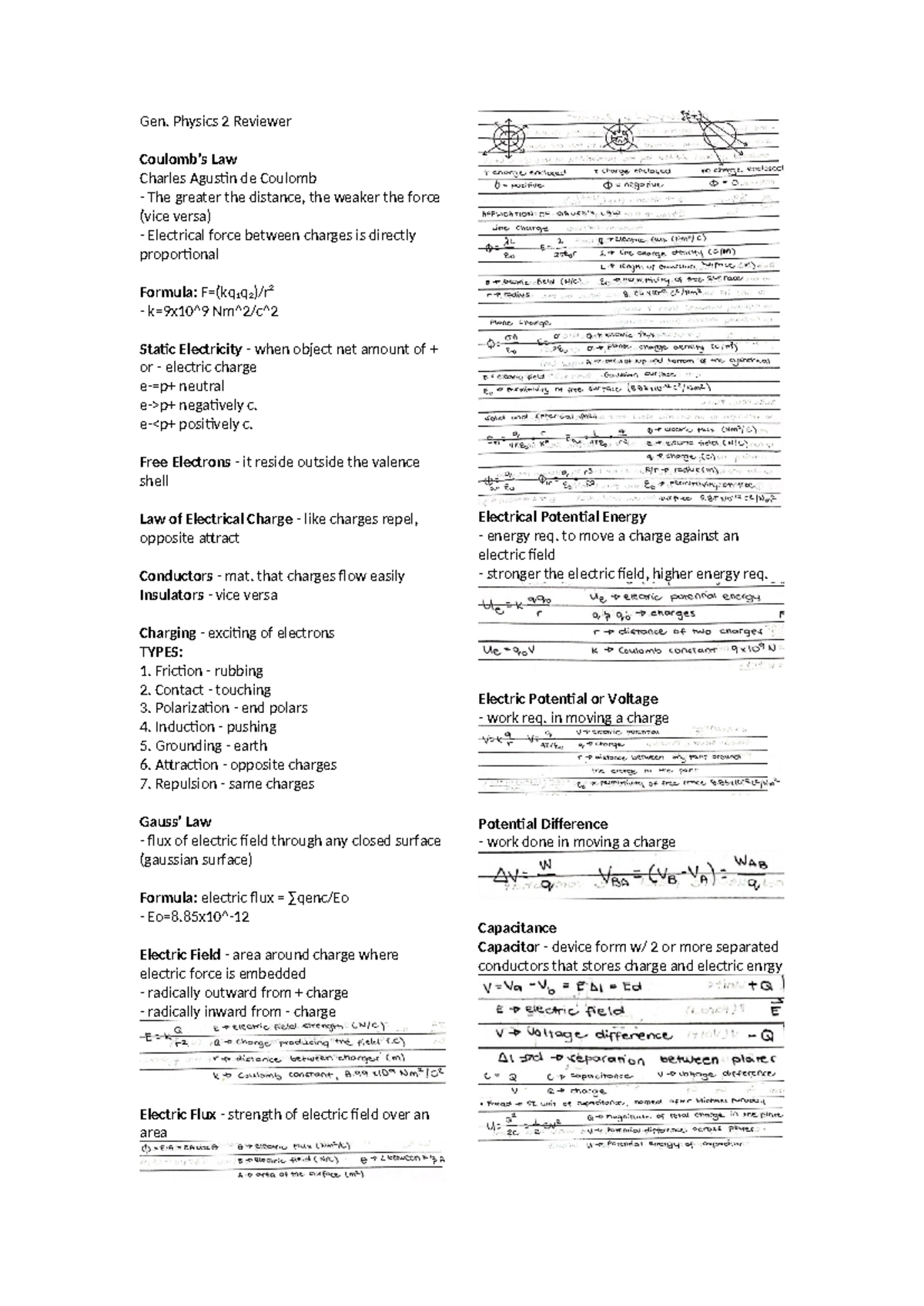 Reviewer sa p6 - Gen. Physics 2 Reviewer Coulomb’s Law Charles Agustin ...