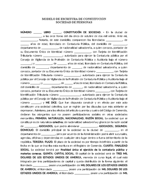 Sociedad de responsabilidad limitada - MODELO DE ESCRITURA DE CONSTITUCIÓN SOCIEDAD DE - Studocu