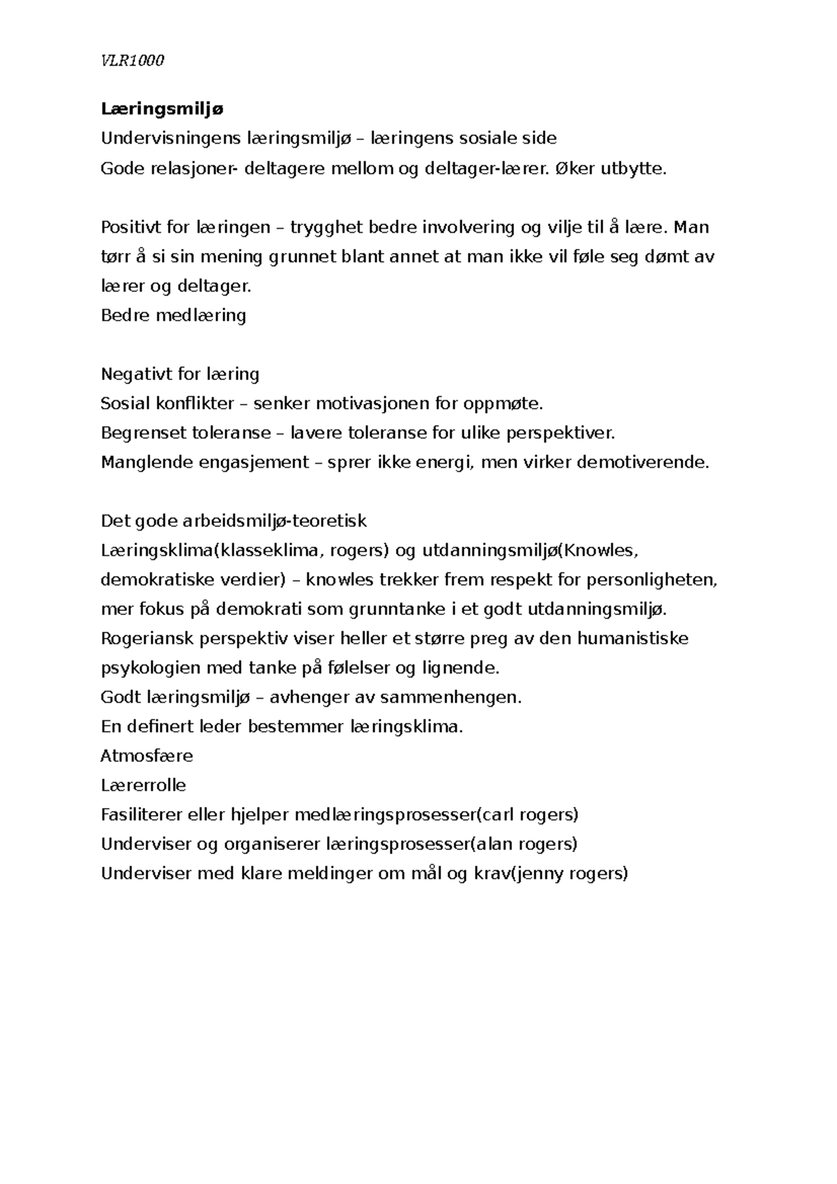 Læringsmiljø - VLR1000 Læringsmiljø Undervisningens læringsmiljø ...