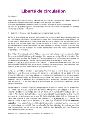 Cours 2 - Les libertés de circulation - Chapitre 1 : La libre ...