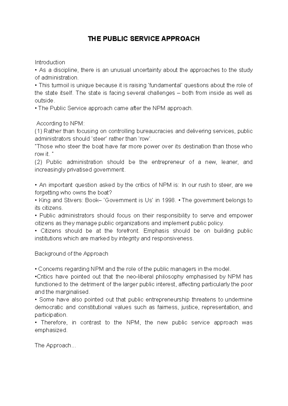 Untitled document 5 - Ppa notes - THE PUBLIC SERVICE APPROACH ...