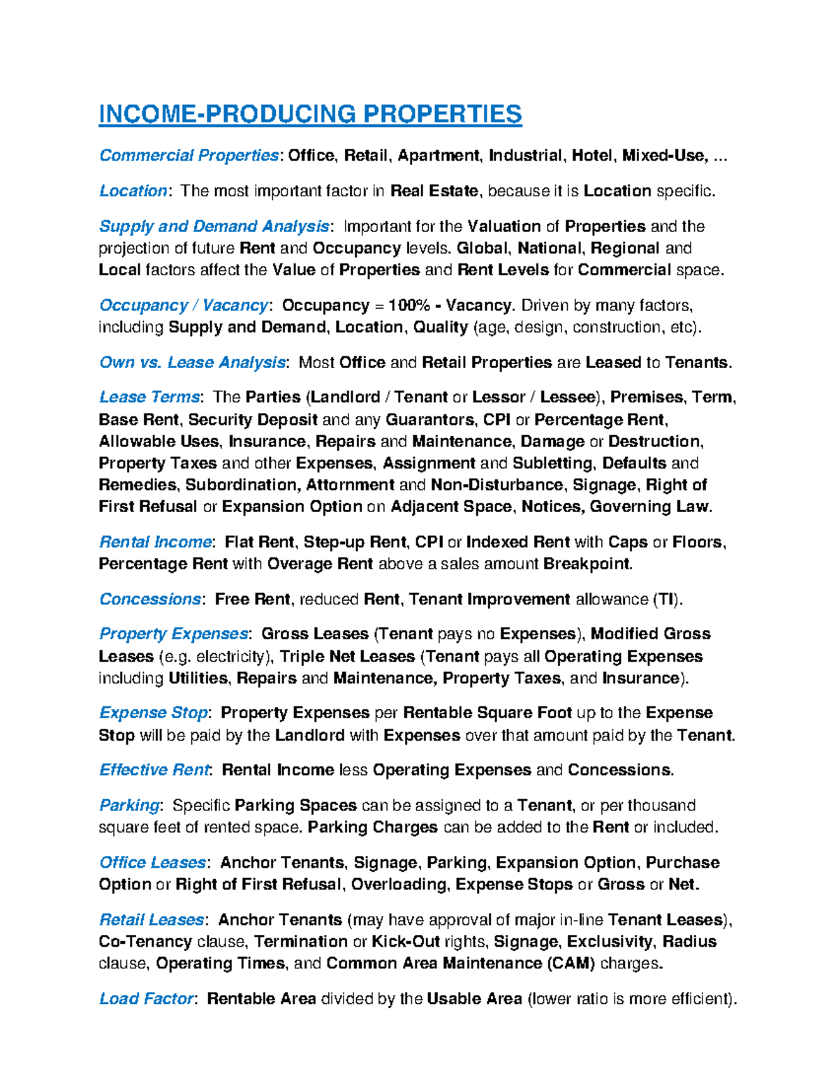 INCOME PRODUCING PROPERTIES - Chapter 9 - INCOME-PRODUCING PROPERTIES ...