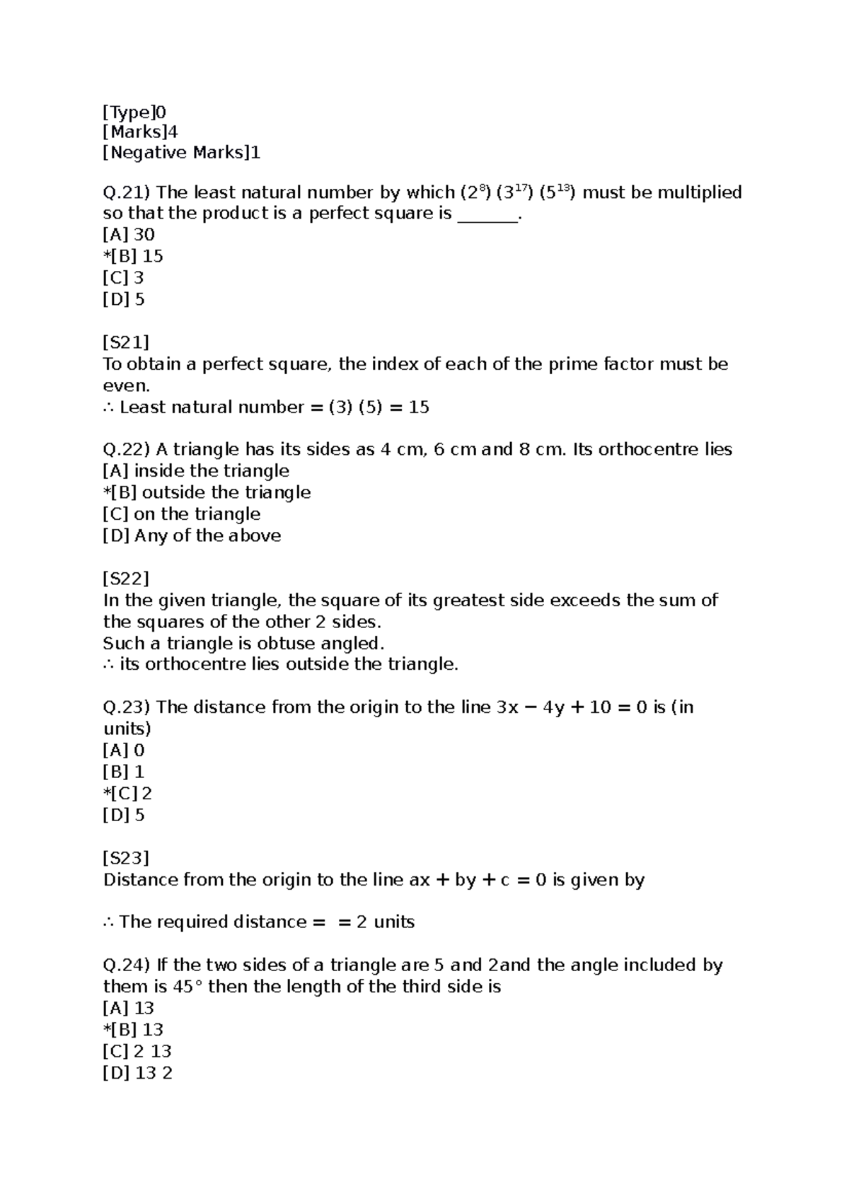 QA MCQ Type 2 New 1 - [Type] [Marks] [Negative Marks] Q) The least natural number by which (2 8 ...