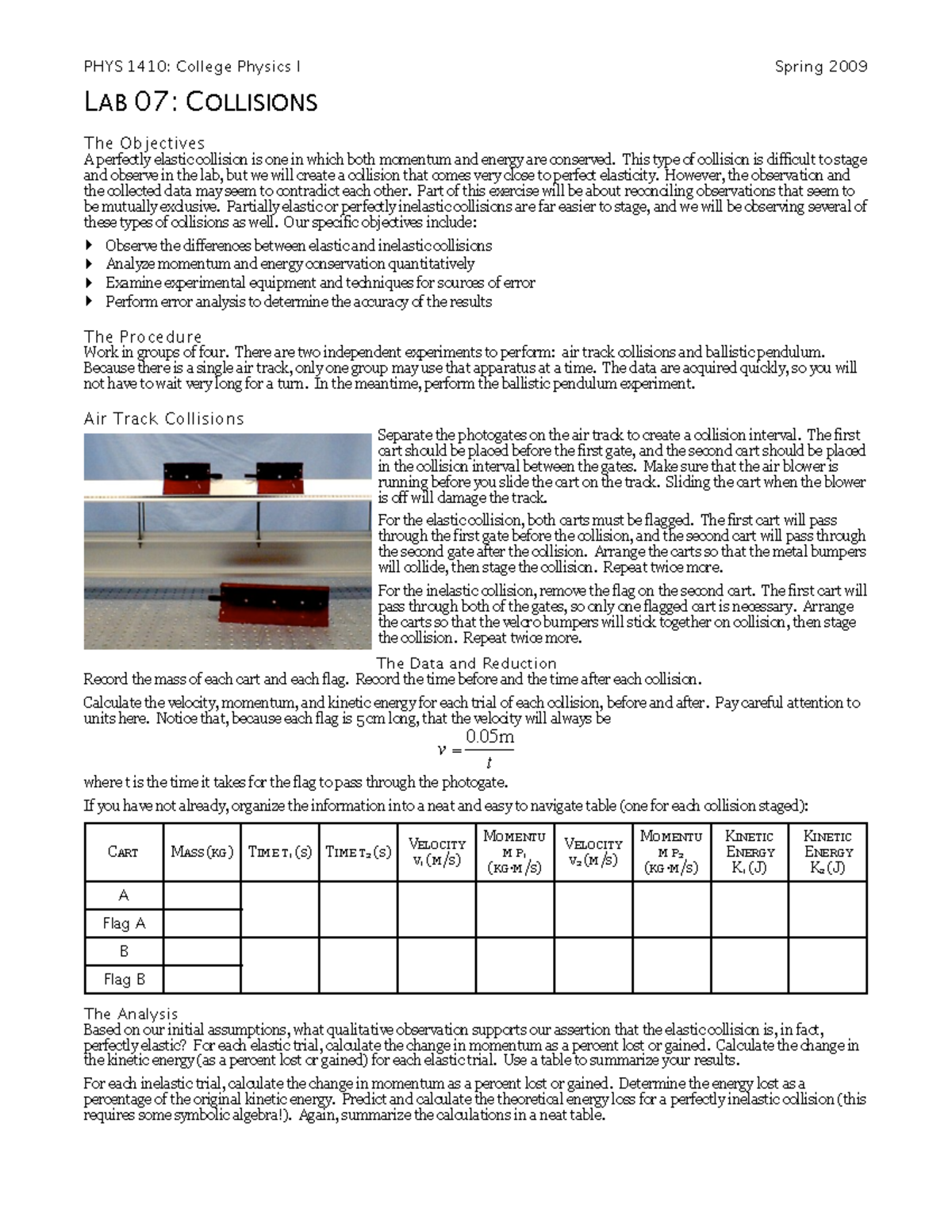 Collisions - effective - L AB 07: COLLISIONS The Objectives A perfectly ...