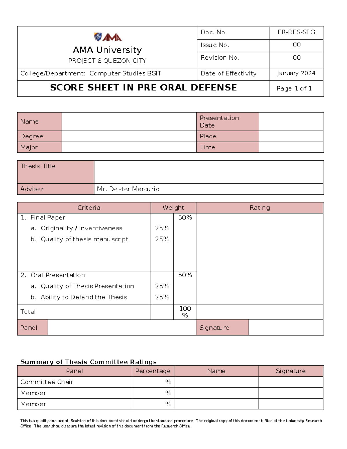 AMA University Title defense form - AMA University PROJECT 8 QUEZON ...
