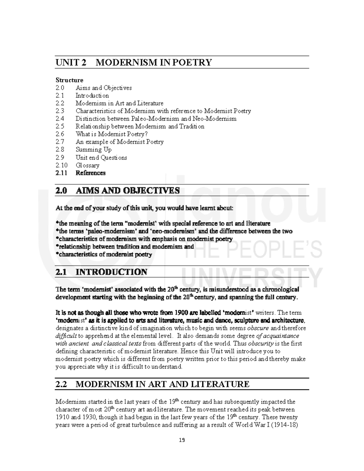 Unit-2 - Bbjj⁸ - UNIT 2 MODERNISM IN POETRY Structure 2 Aims and ...