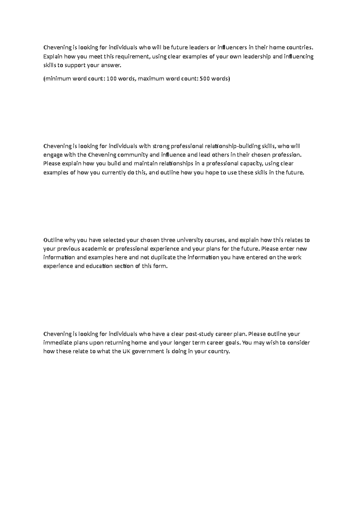 Essays - Copy - sample essay - Chevening is looking for individuals who ...