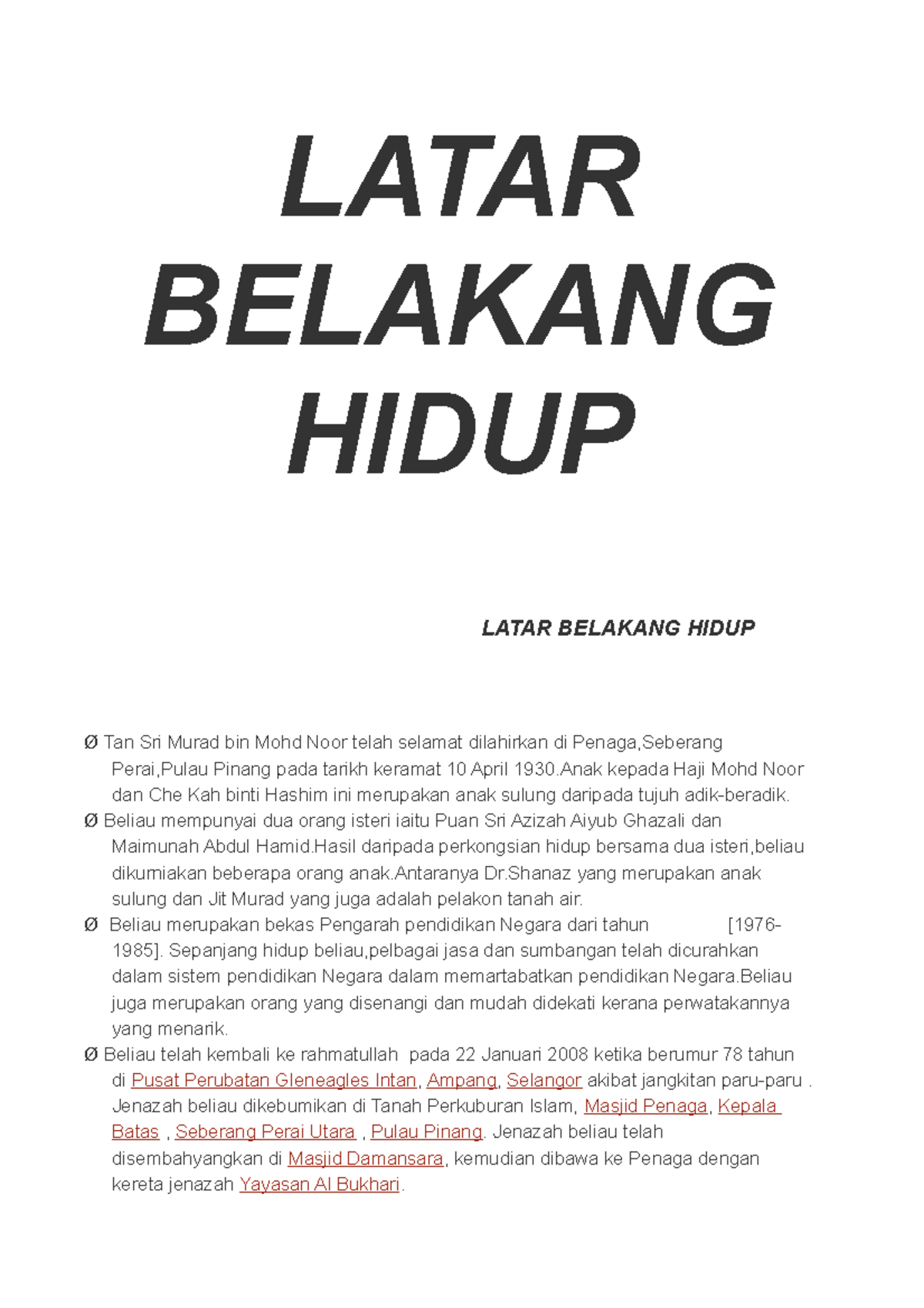 Latar Belakang Hidup - Tan Sri Murad - LATAR BELAKANG HIDUP LATAR ...