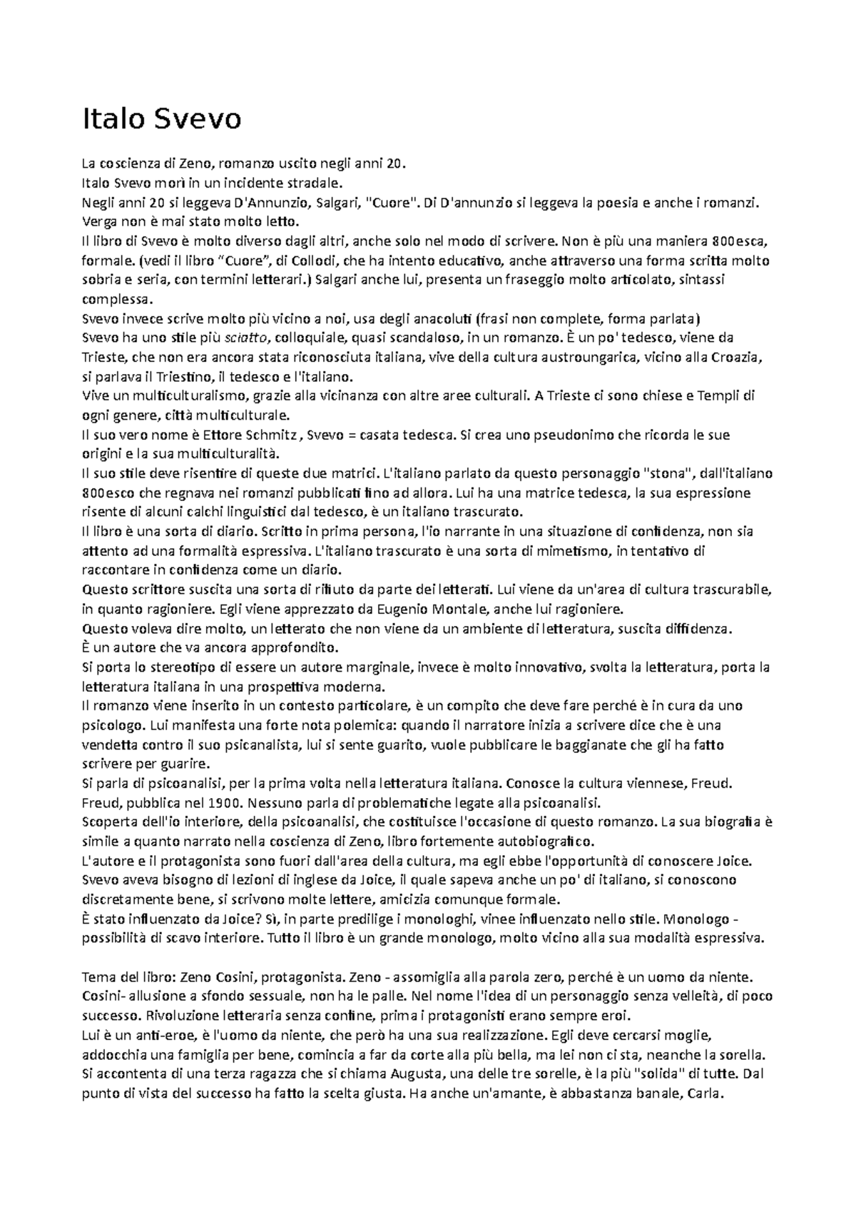 Italo Svevo, vita e opere - Italo Svevo La coscienza di Zeno, romanzo uscito negli anni 20 ...