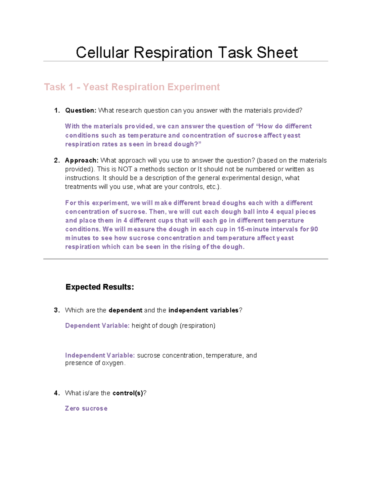 lablog6bsc2005report - Cellular Respiration Task Sheet Task 1 - Yeast ...