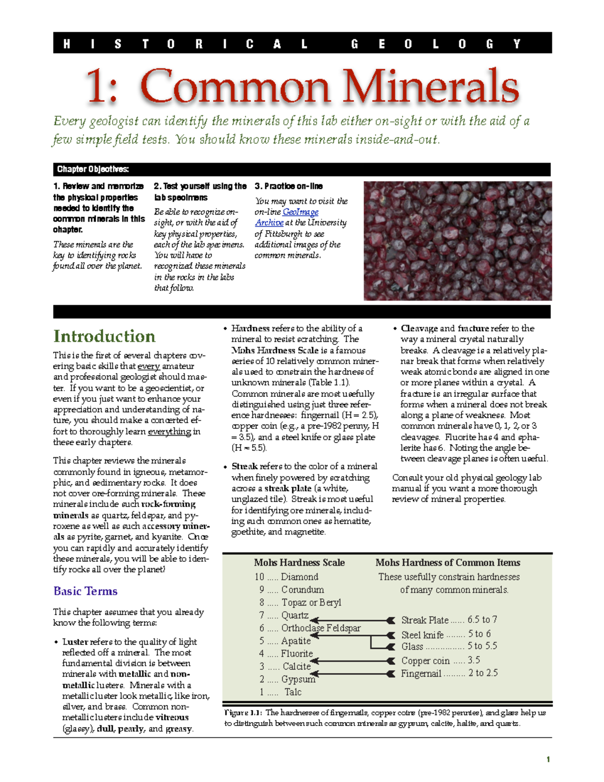CH 1 Minerals - ####### H I S T O R I C A L G E O L O G Y 1: Common ...