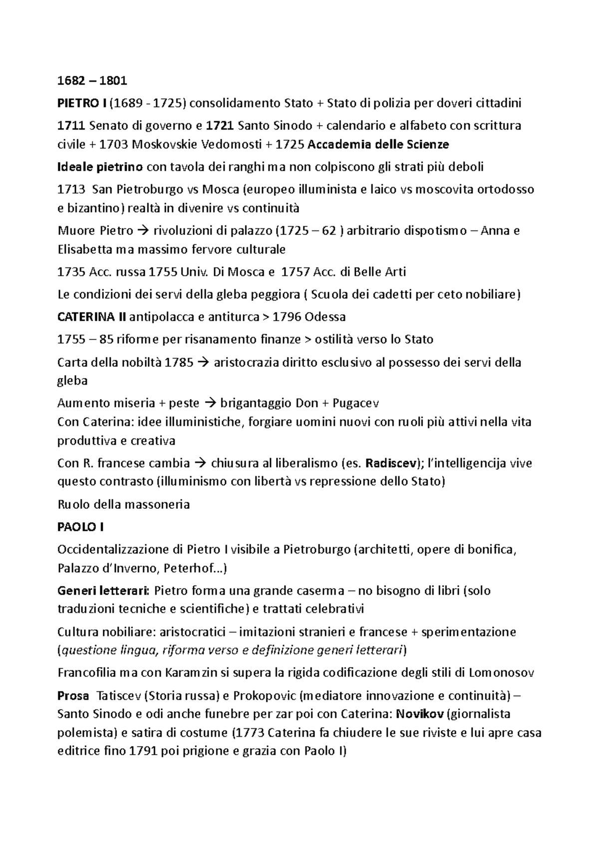 Età classica dopo 1750 modelli classici francesi regno Pietro - 1682 ...