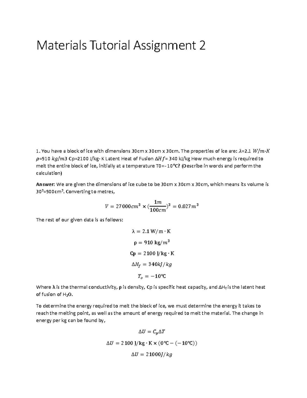 Assignmnet #2 2022-23 - Materials Tutorial Assignment 2 Group 1, Section 004 - Samuel Angellotti ...