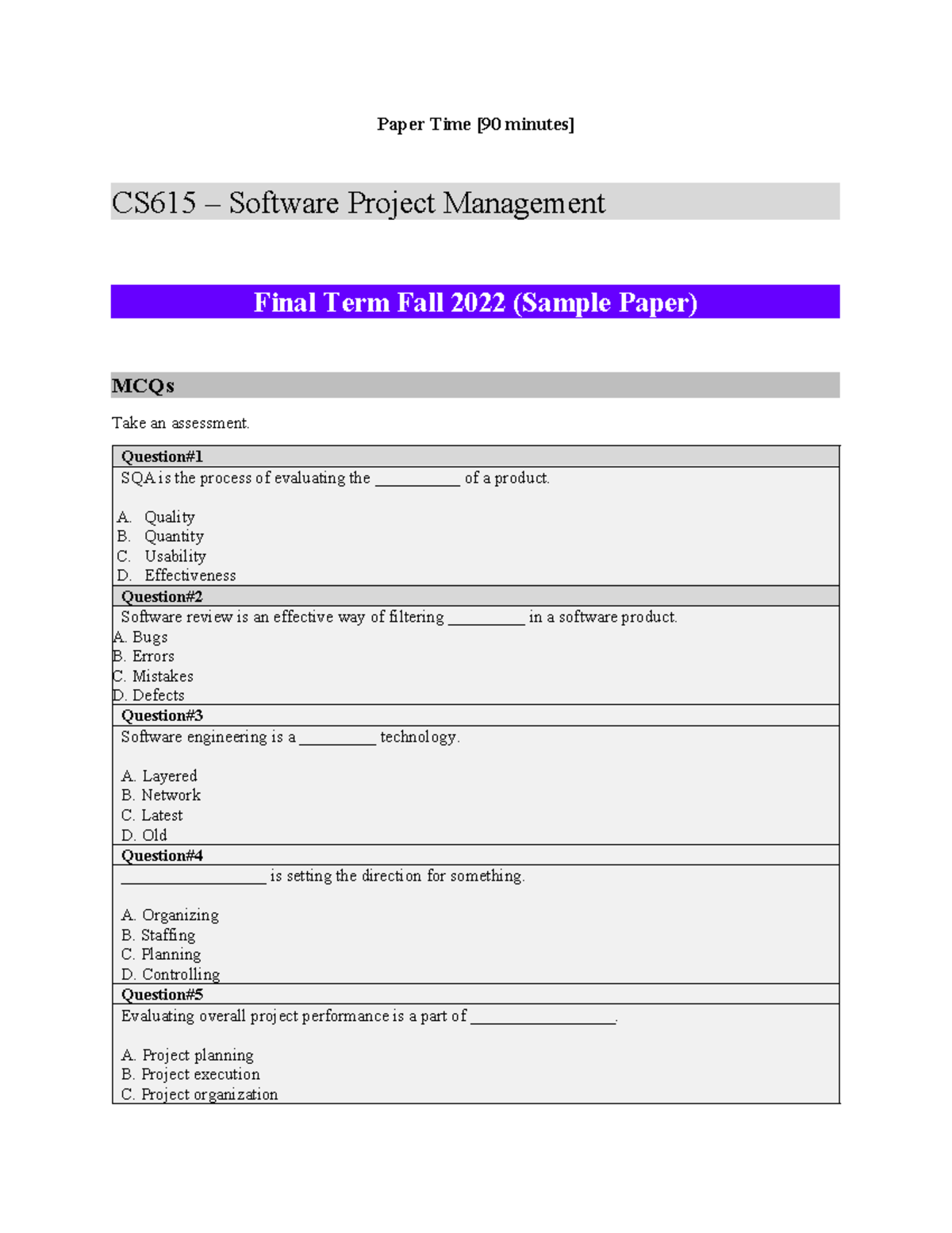 Cs615 (software project management)sample paper - Paper Time [90 ...