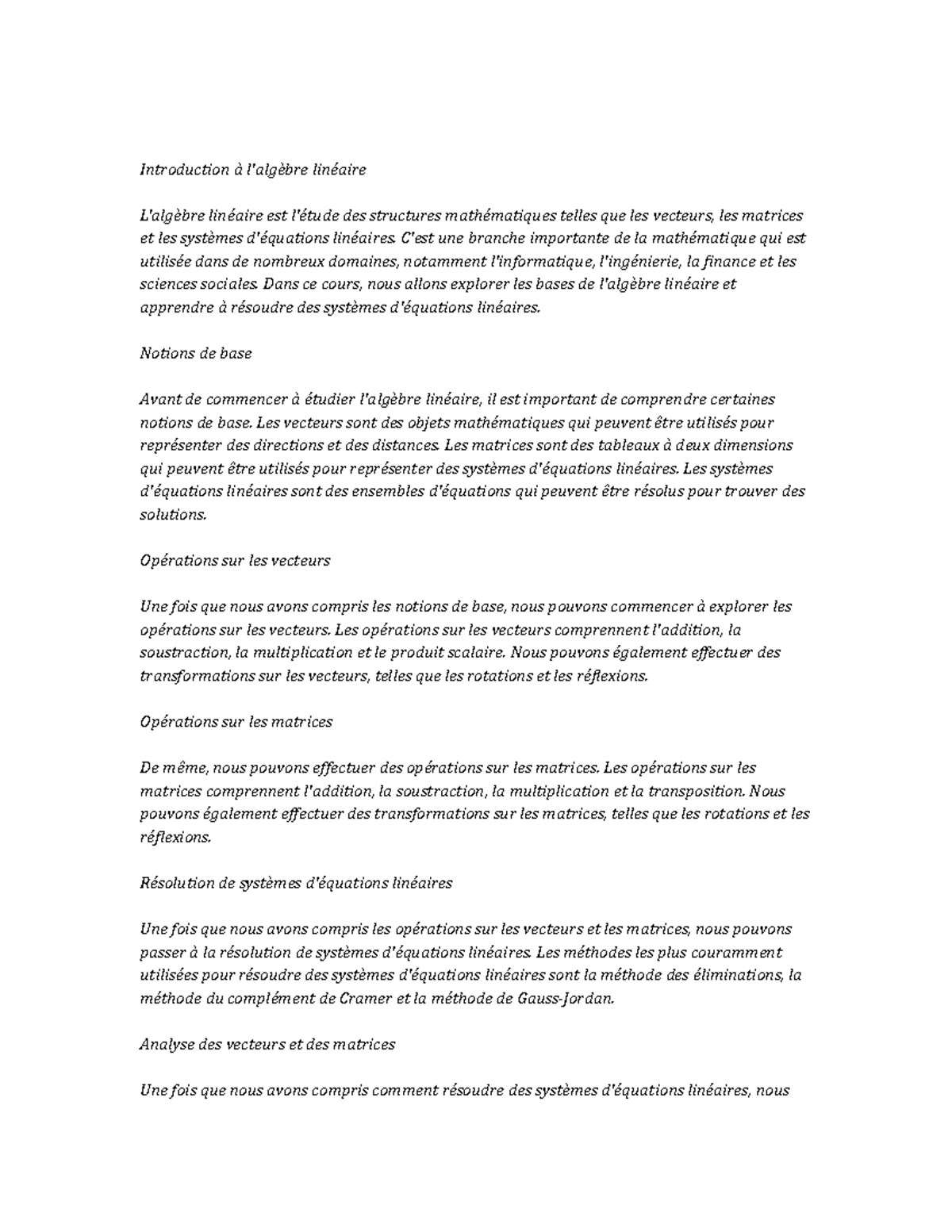 Linear Algebra Study Notes - Introduction à l'algèbre linéaire L ...