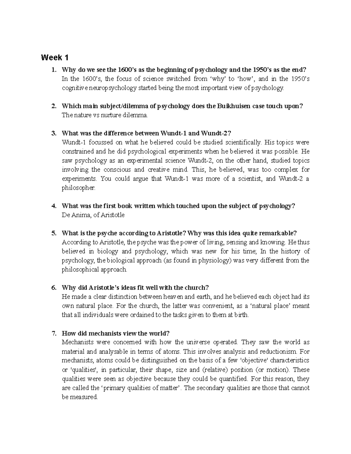History of Psychology - Practice Questions + Answers - Week 1 Why do we ...