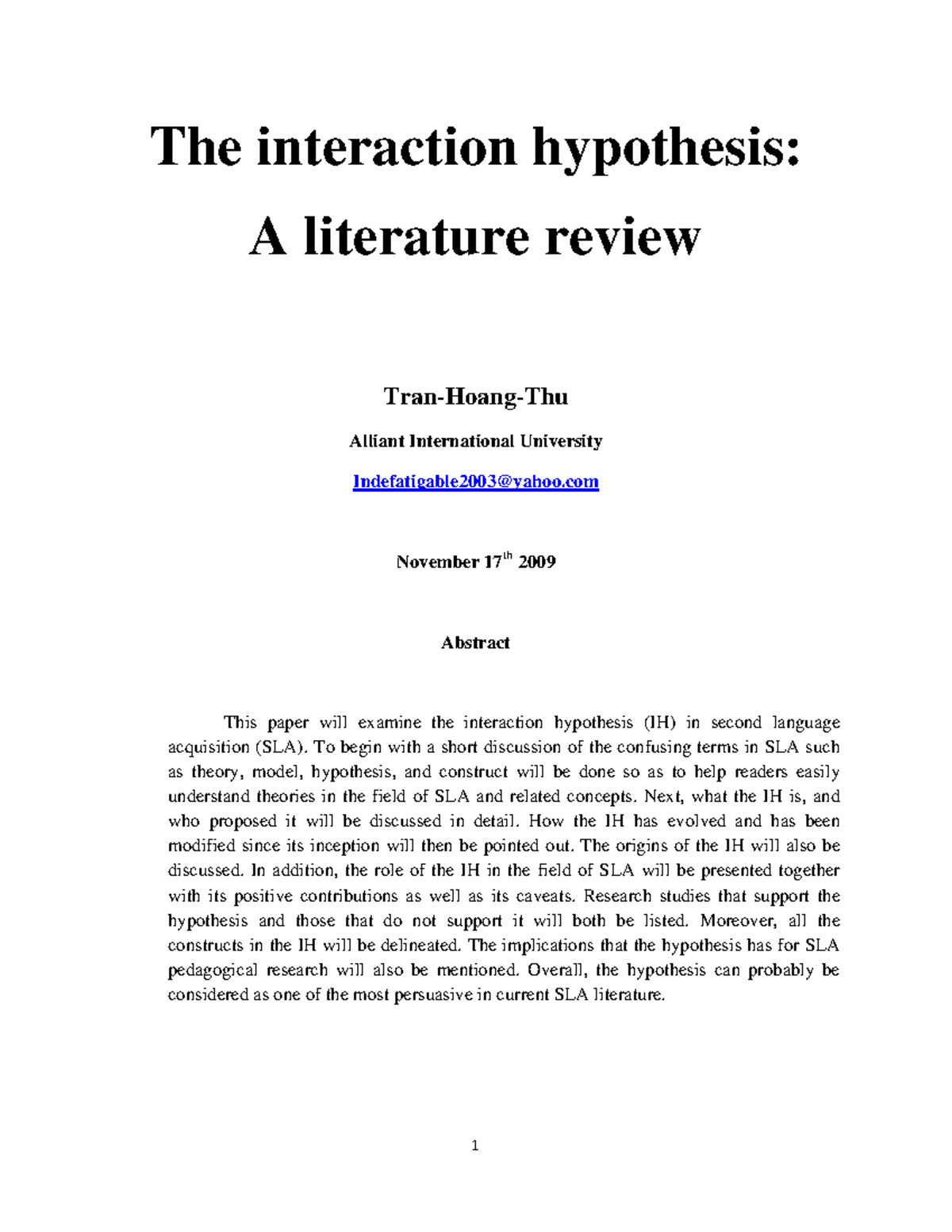 ED507194 - The interaction hypothesis: A literature review Tran-Hoang ...