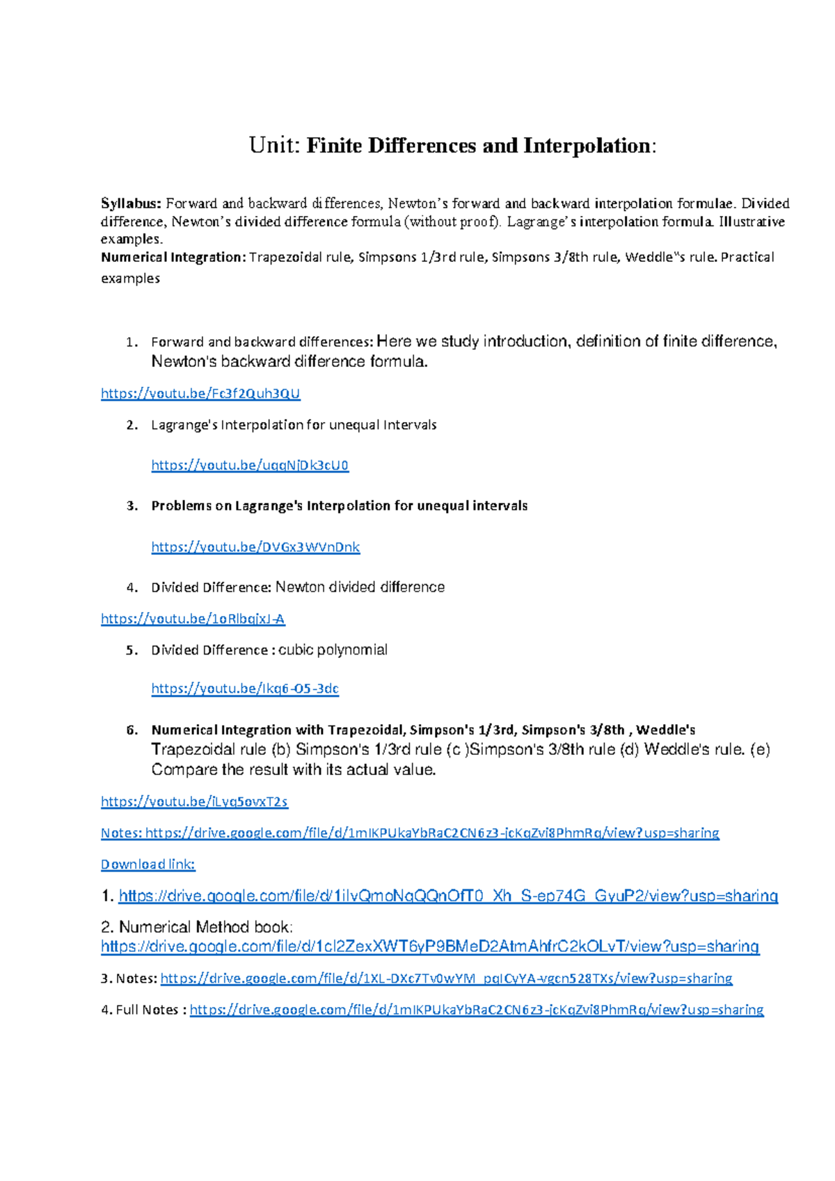 Unit Finite Difference interpolation and numerical integration by Dr.Jeetendra - Unit: Finite ...