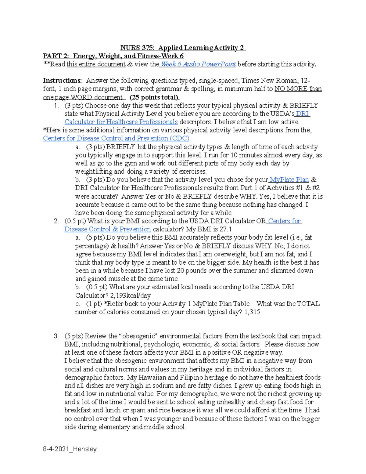 Applied Learning Activity 2 Part 2-tiaresoria - NURS 375: Applied ...