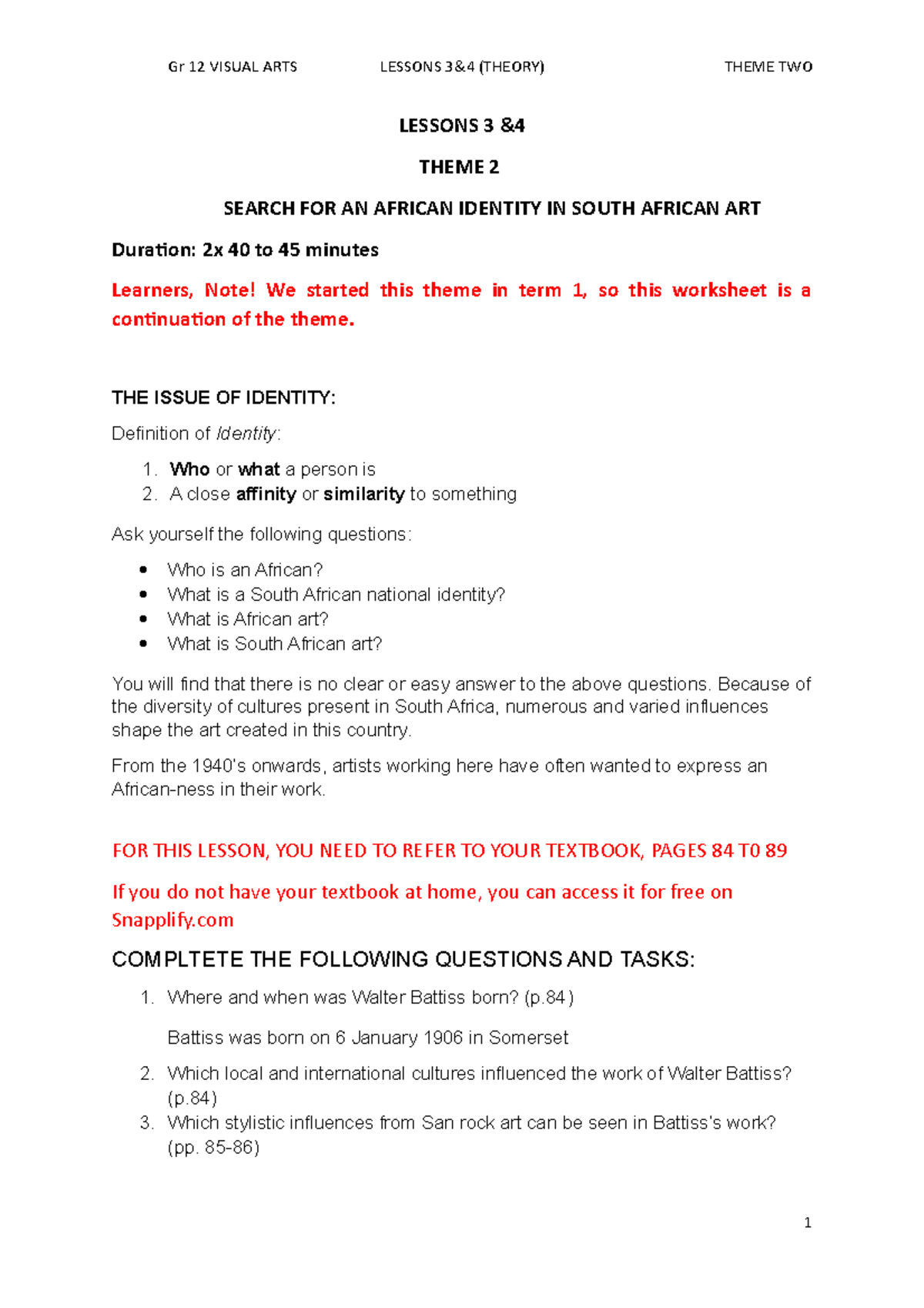 Gr 12 Vis Art lesson 3 and 4 theory theme 2 - LESSONS 3 & THEME 2 ...