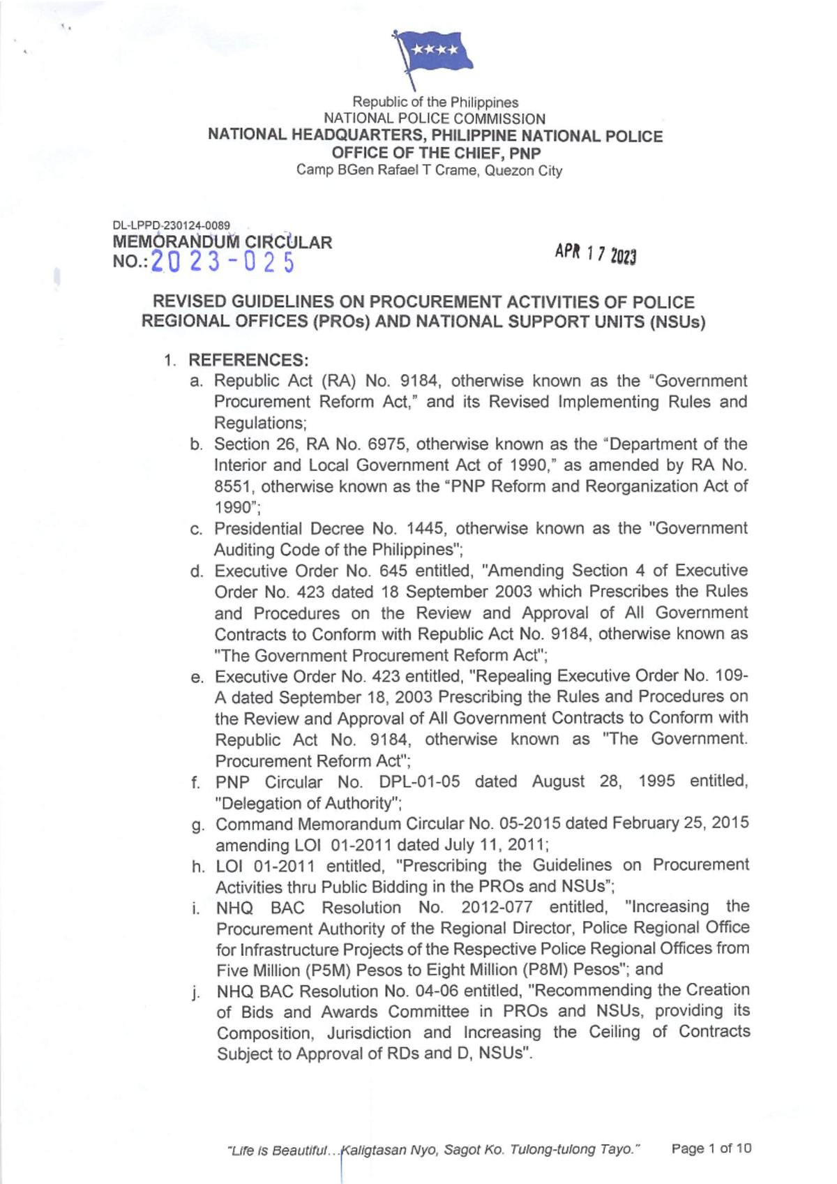 PNP MC No 2023 025 Revised Guidelines on Procurement Activities of PROs ...