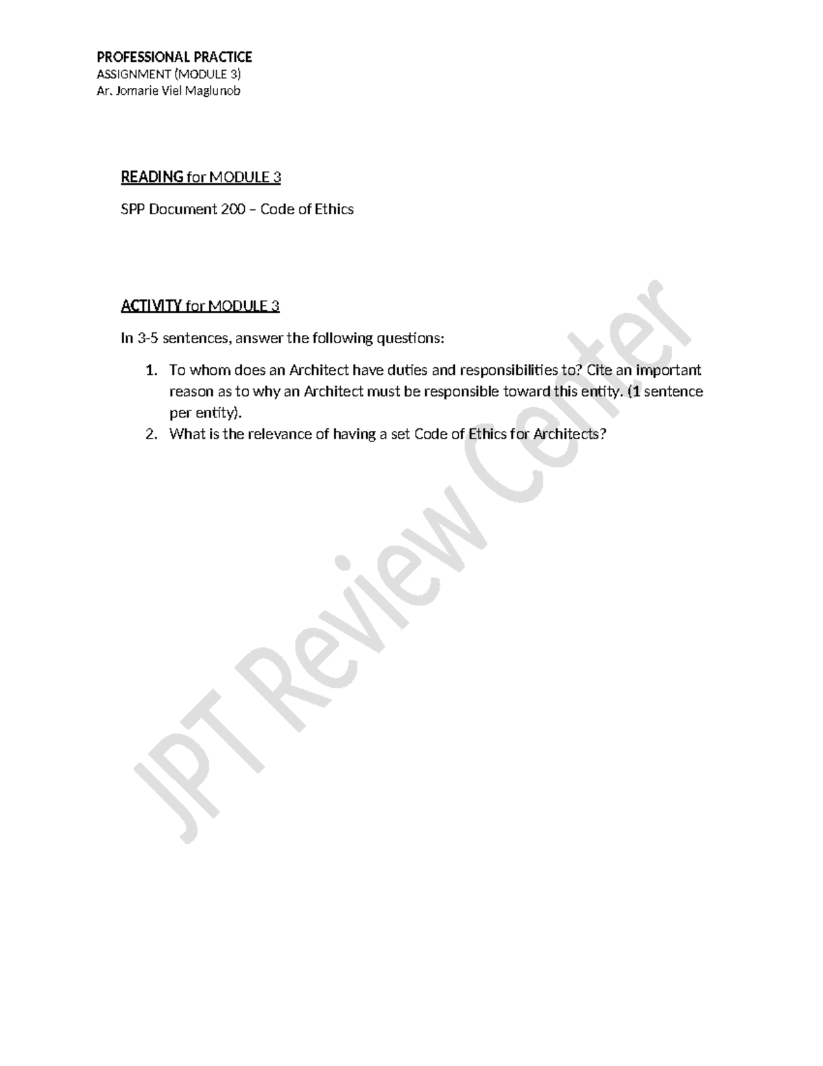 Profprac JV Assignment 3 - bs architecture - PROFESSIONAL PRACTICE ...