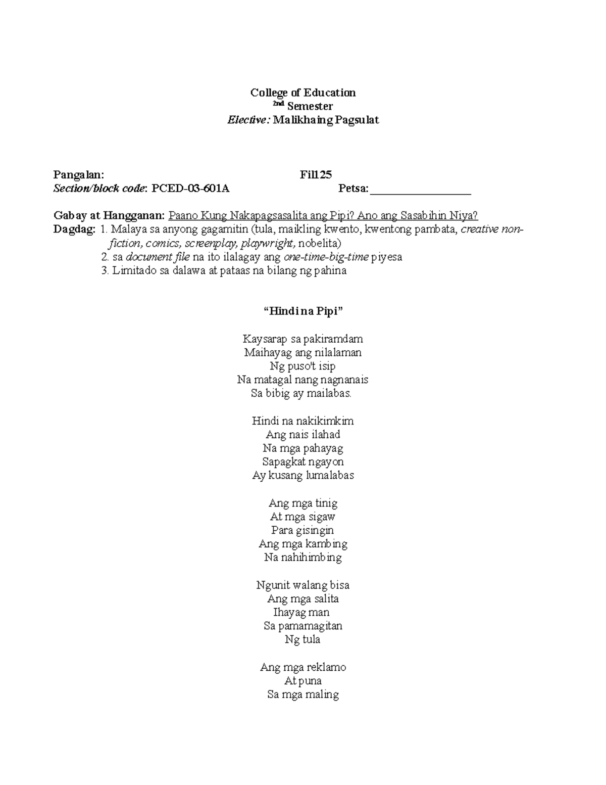 Sample Poem About Politics - College of Education 2nd Semester Elective ...