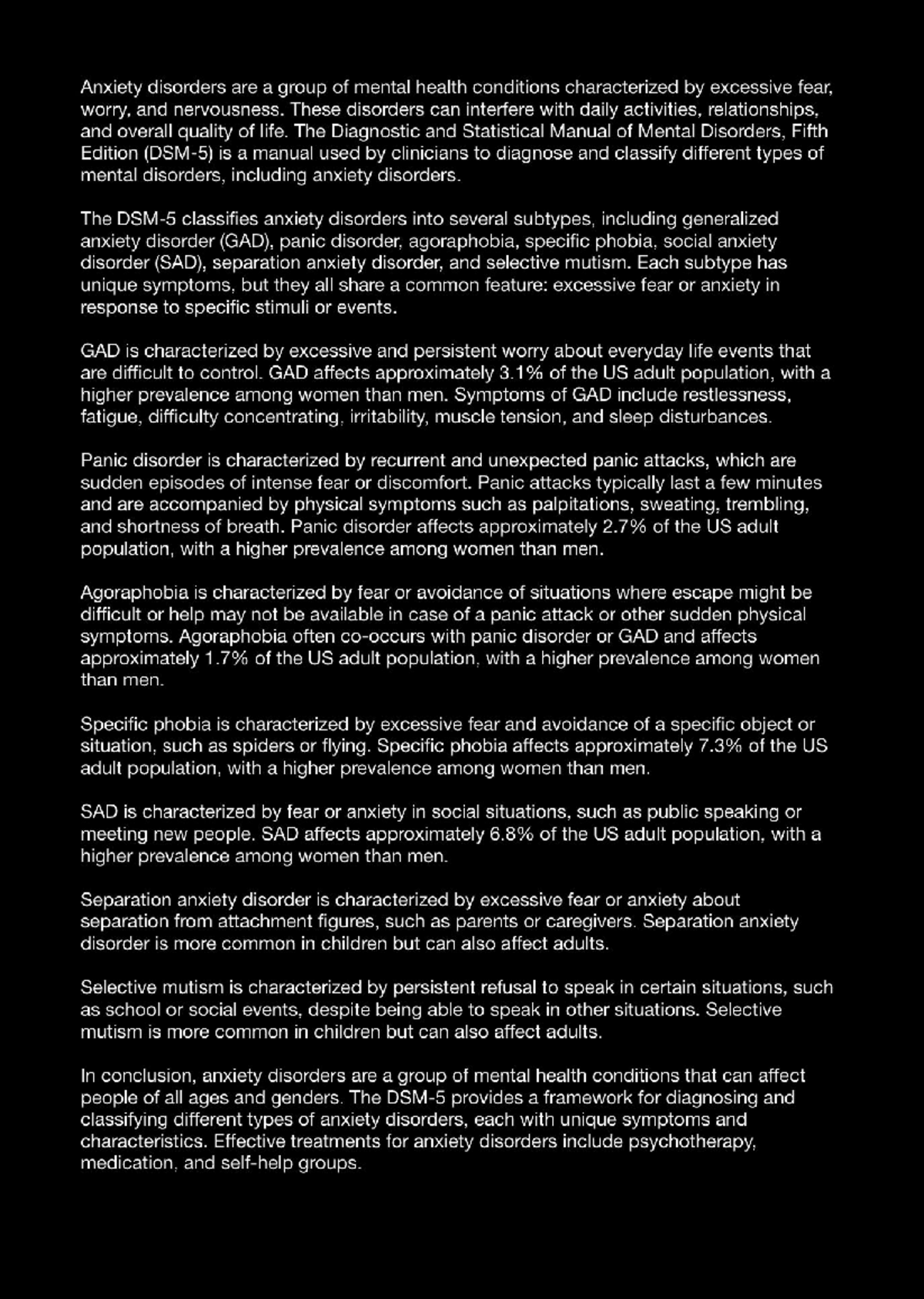 Anxiety Disorders in the DSM-5 - An Essay - PSY - Studocu