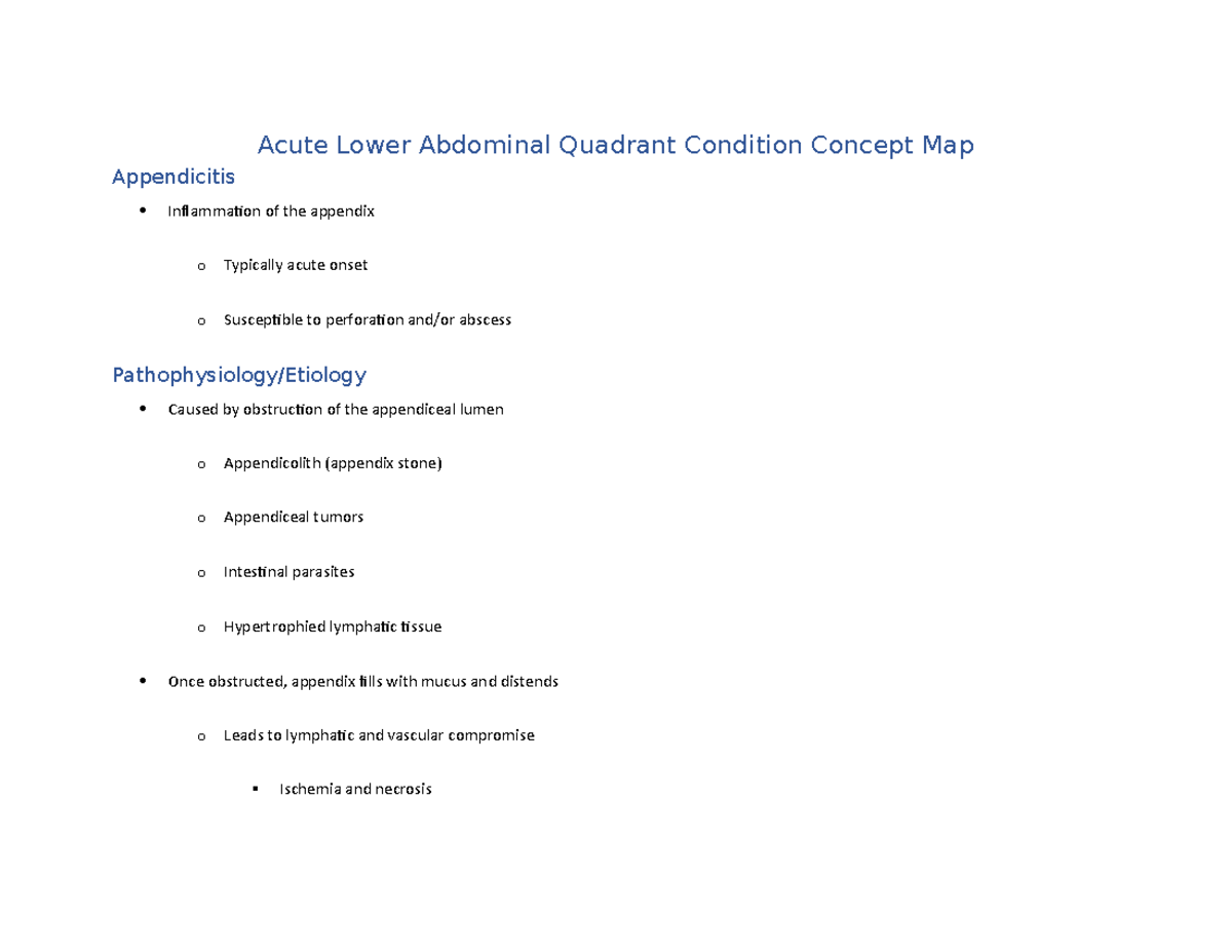 NUR676 8 - Week 8 homework topic - Acute Lower Abdominal Quadrant ...