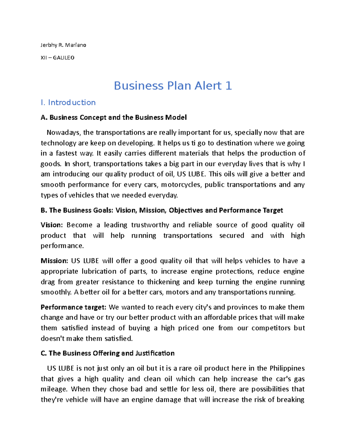 Business-PLAN- Activities alert 1 2 3 - Jerbhy R. Mariano XII – GALILEO ...