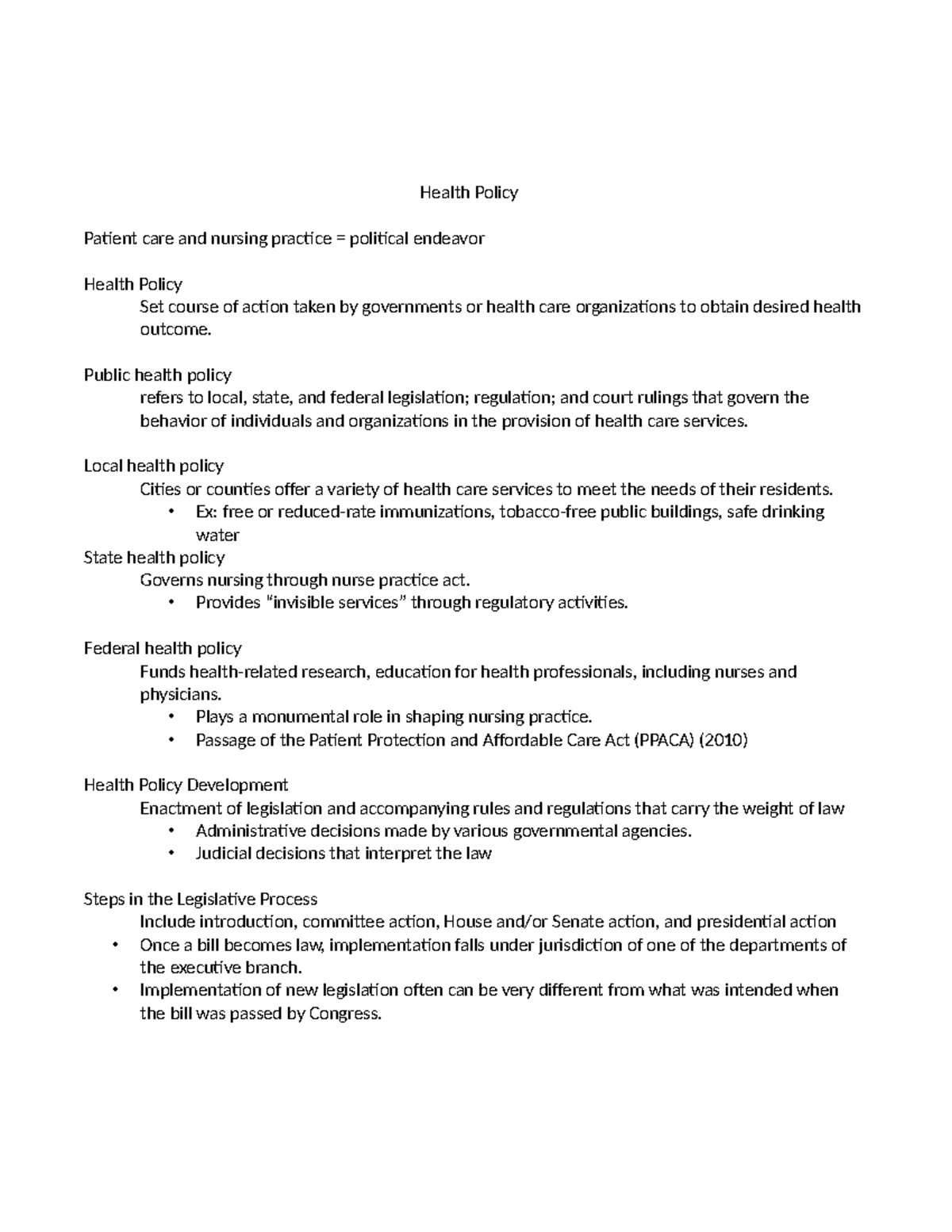 Health Policy - Legal and ethical issues in nursing - Health Policy ...