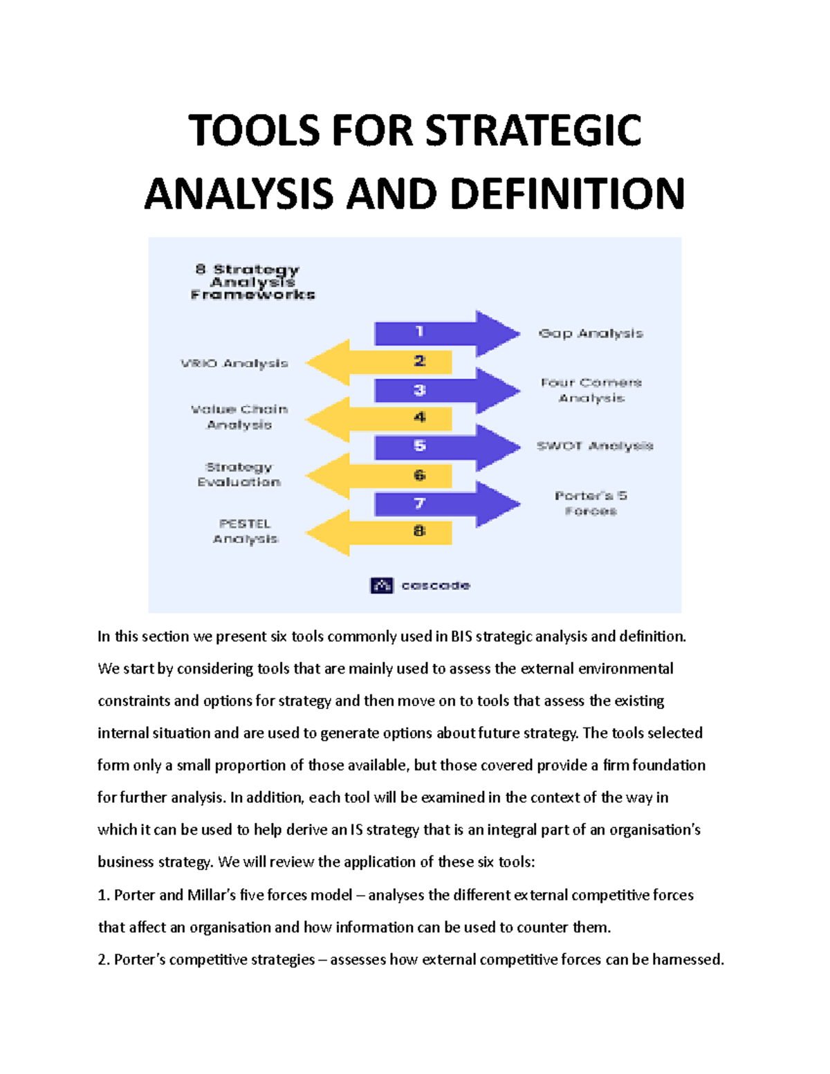 Tools FOR Strategic Analysis AND Definition - TOOLS FOR STRATEGIC ...