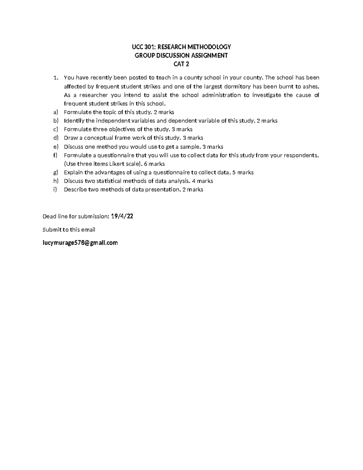 UCC 301 CAT 2 - UCC 301: RESEARCH METHODOLOGY GROUP DISCUSSION ...