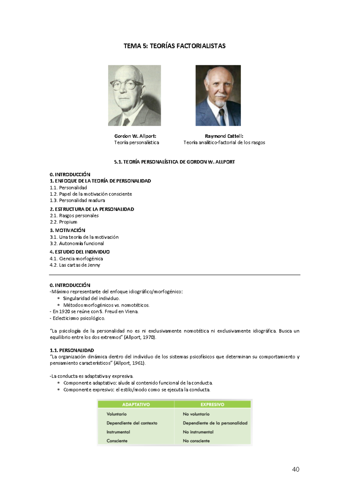 Personalidad Apuntes TEMA 5 - TEMA 5: TEORÍAS FACTORIALISTAS Gordon W ...