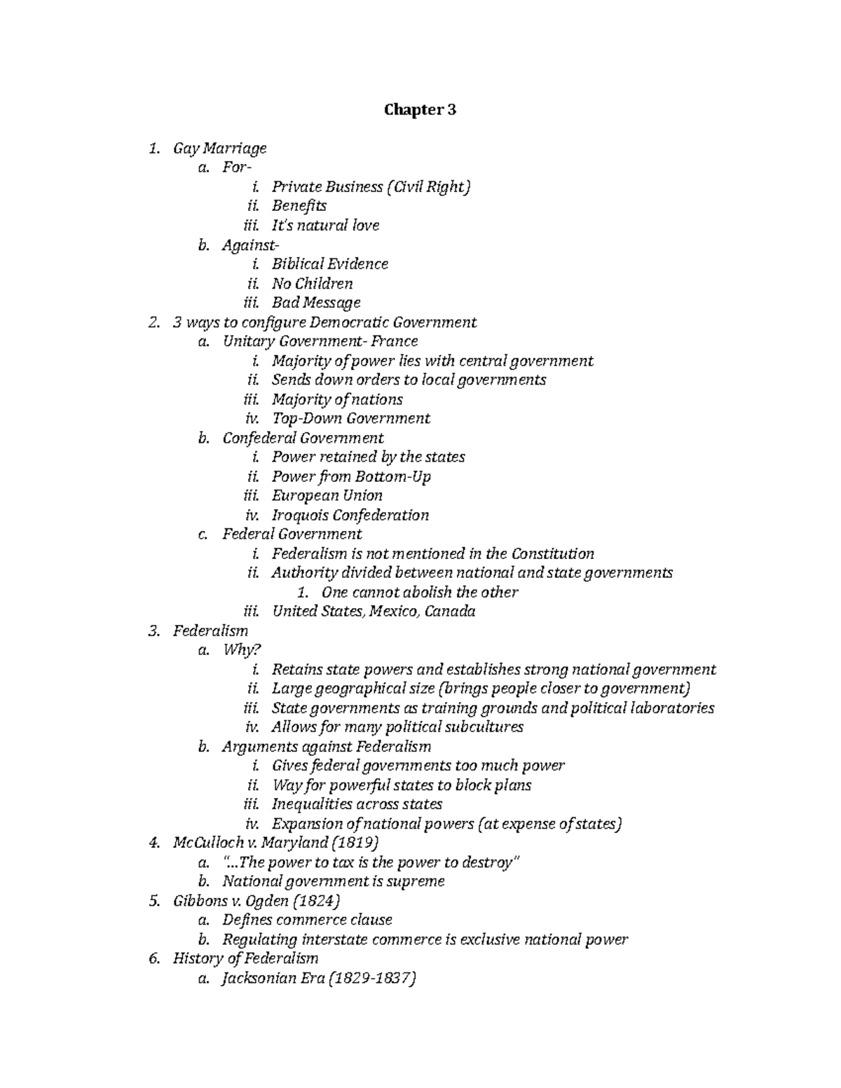 Chapter 3- American Government - Chapter 3 Gay Marriage a. For- i ...