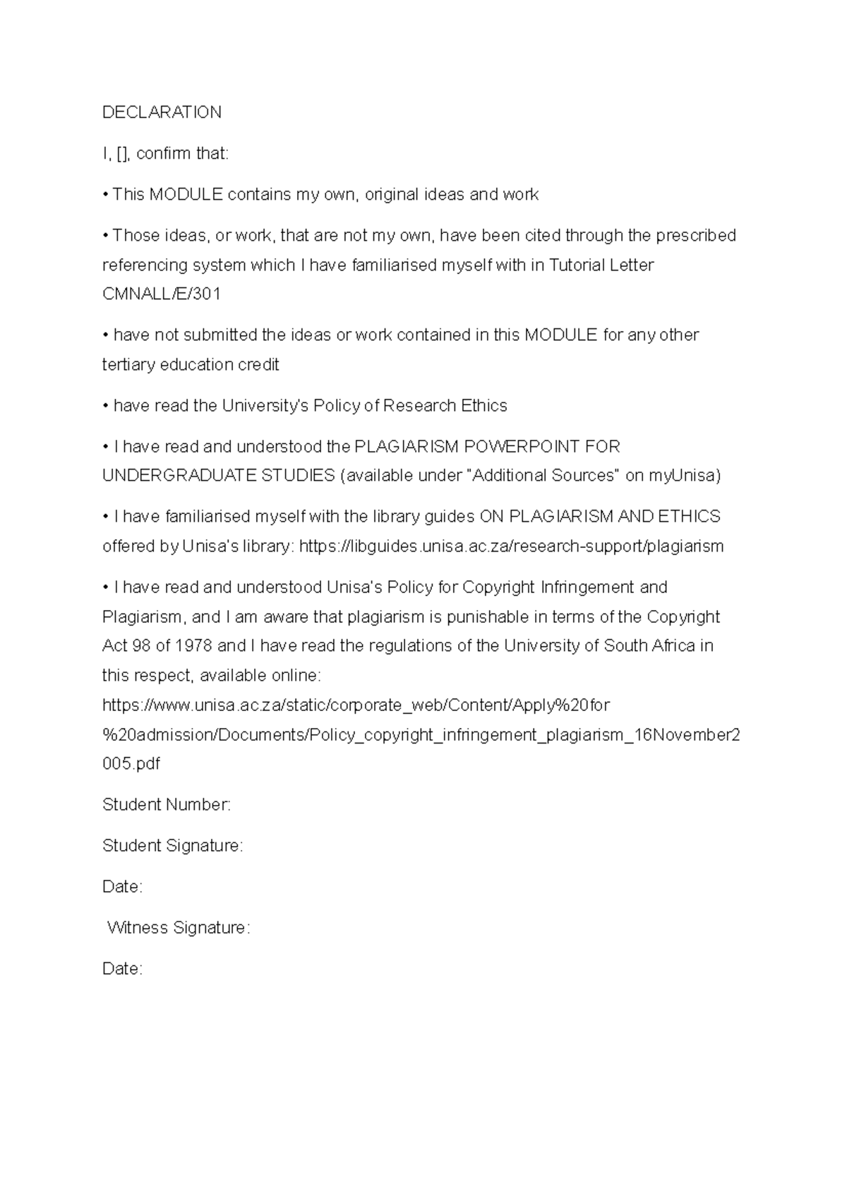 DPR1501 2022 SUP - good - DECLARATION I, [], confirm that: This MODULE ...