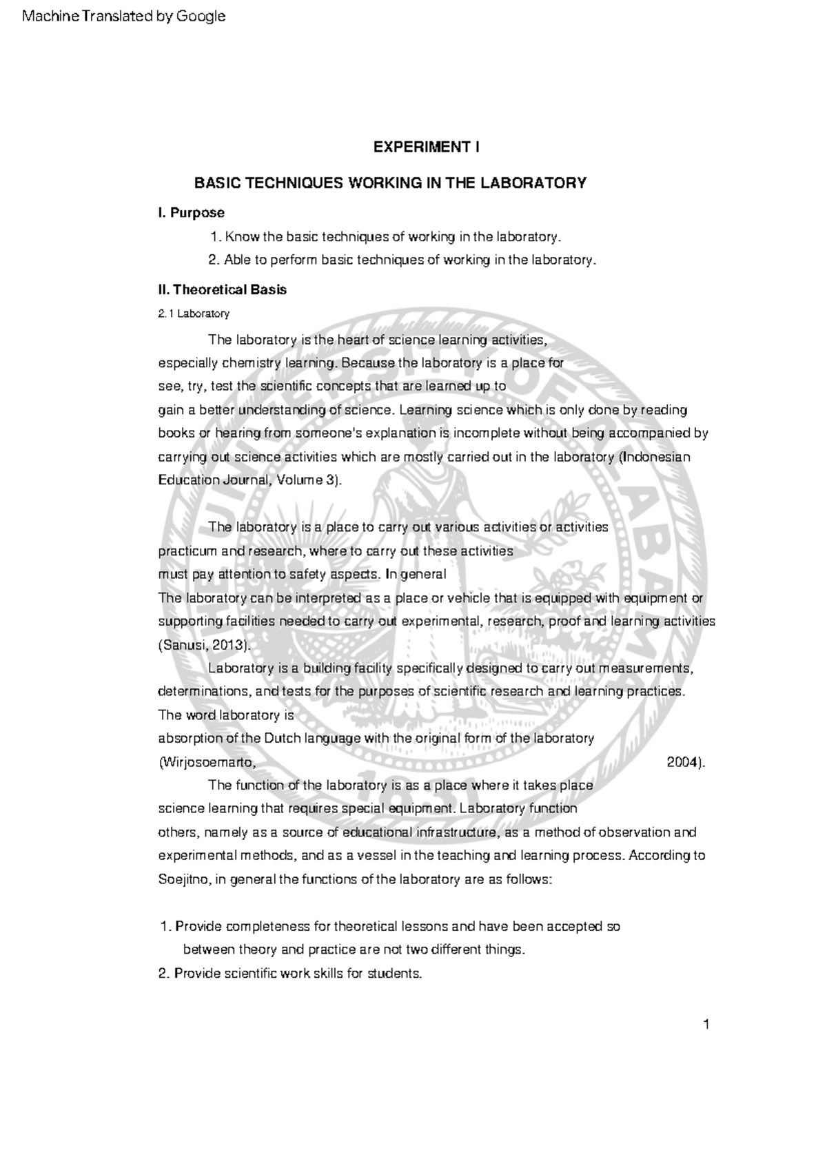 Basic Techniques Working IN THE Laboratory - EXPERIMENT I BASIC ...