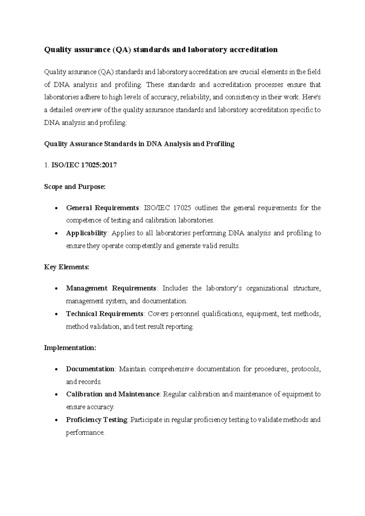Quality assurance (QA) standards and laboratory accreditation - These ...