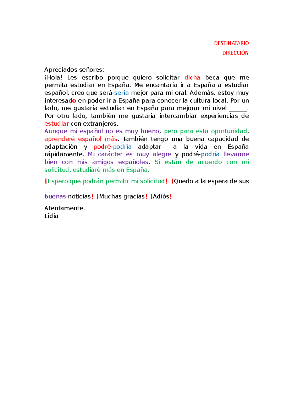 Last year el año pasado el tiempo el sol - DESTINATARIO DIRECCIÓN ...
