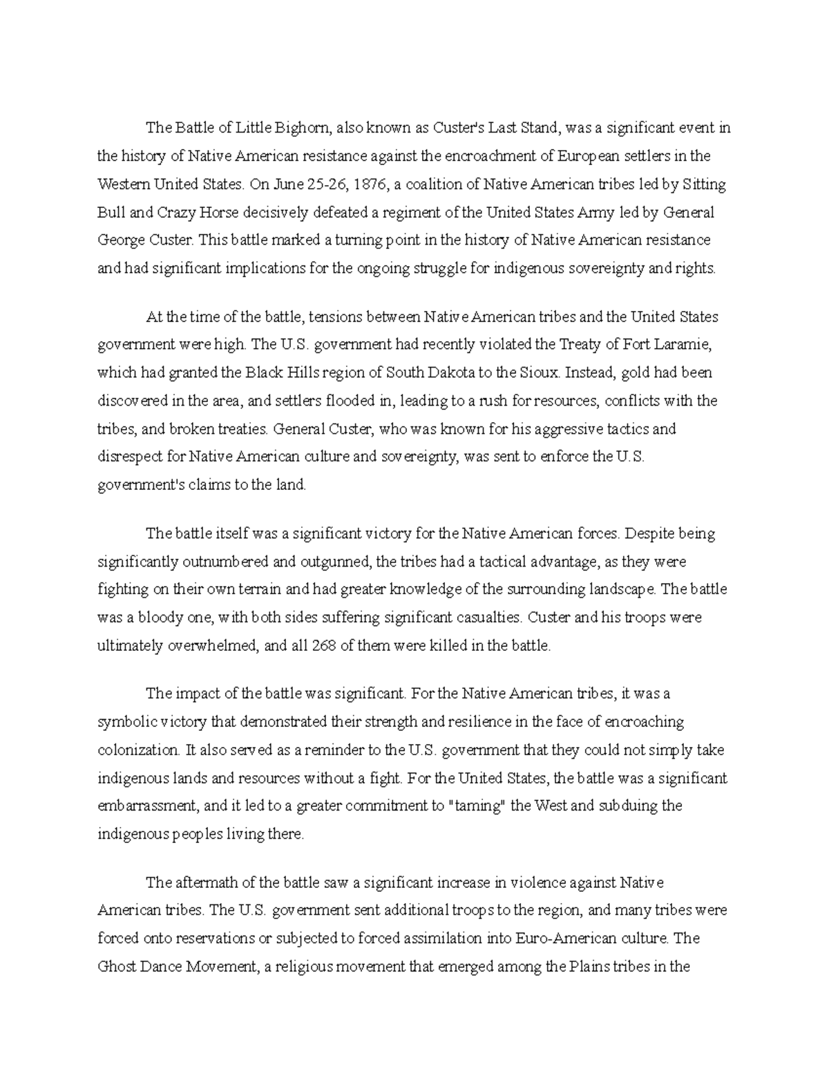 The Battle of Little Bighorn A Turning Point in the History of Native ...