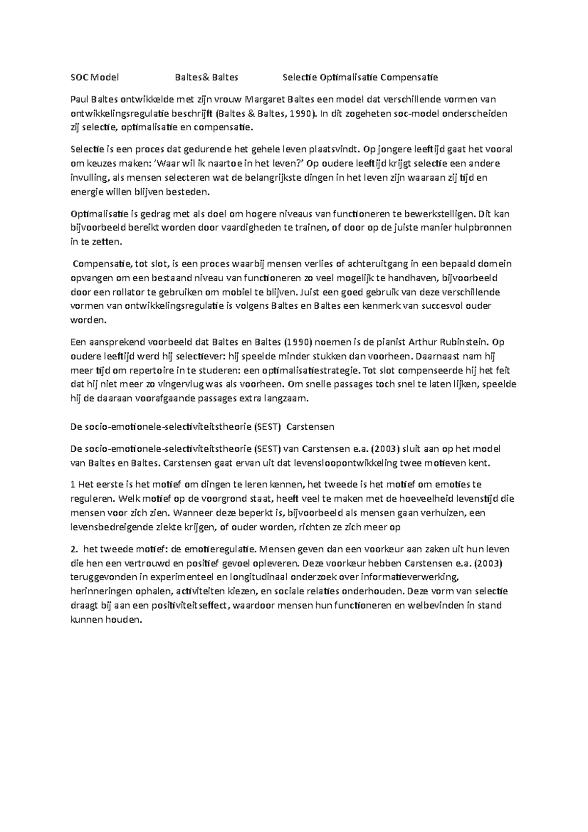 Soc en sest model - SOC Model Baltes& Baltes Selectie Optimalisatie ...