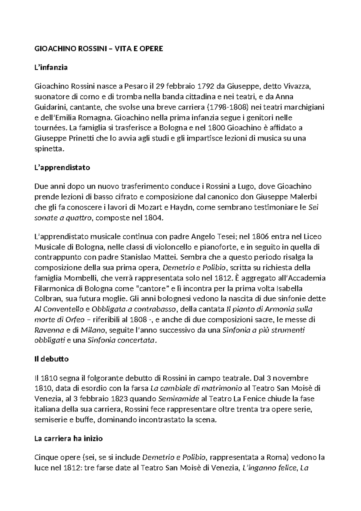 Gioacchino Rossini - Riassunto Musicologia e Storia della Musica ...