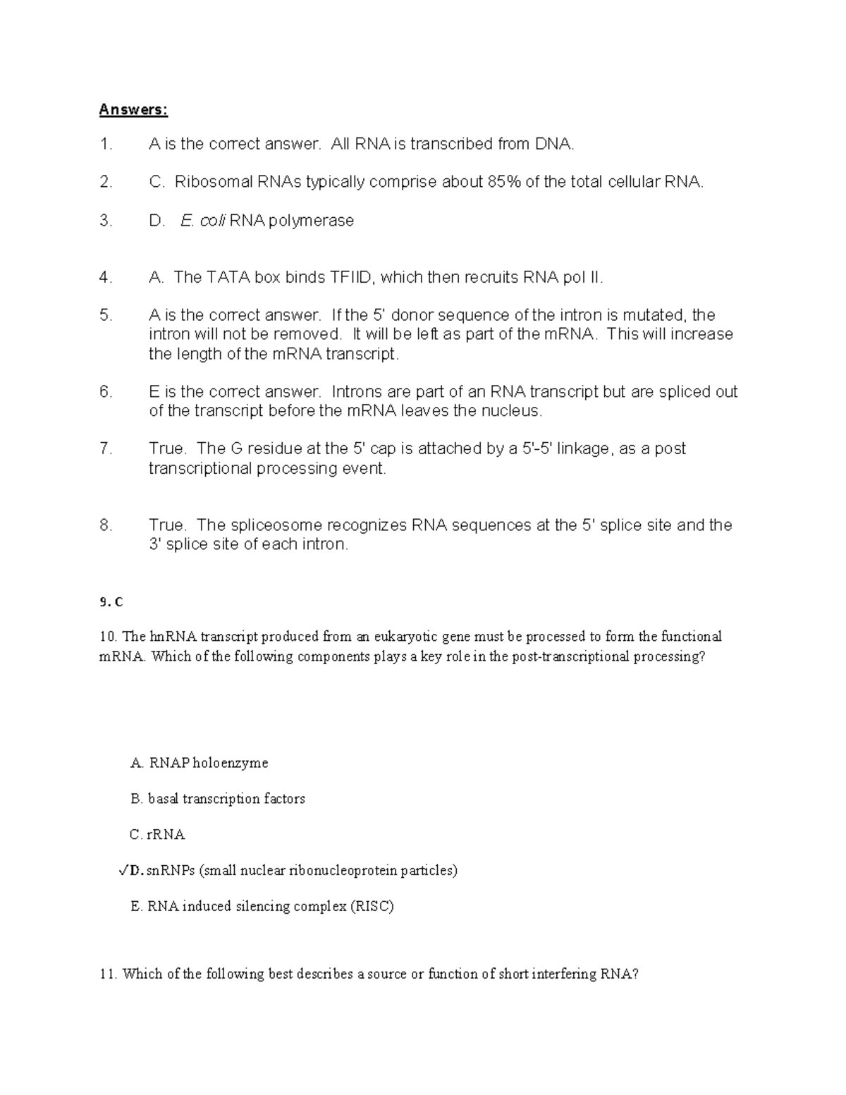 RNA worksheet answers - Answers: A is the correct answer. All RNA is ...