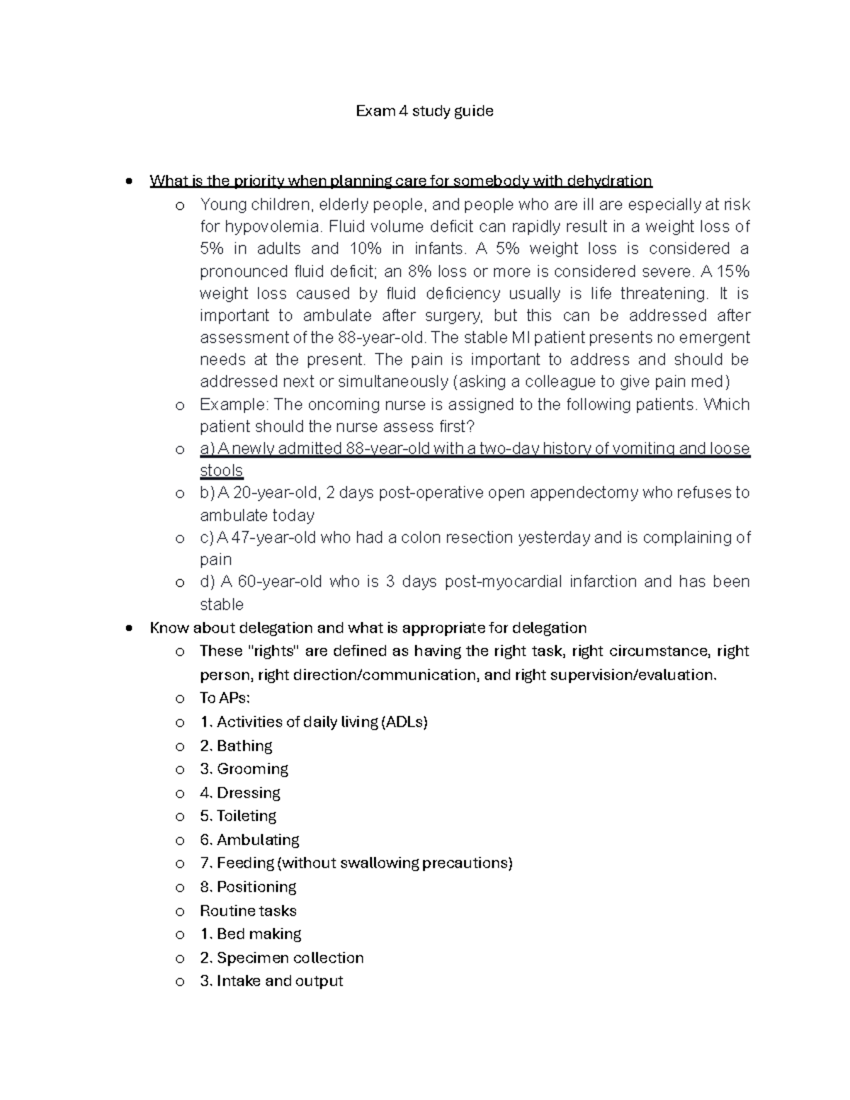 Exam 4 study guide - Exam 4 study guide What is the priority when ...