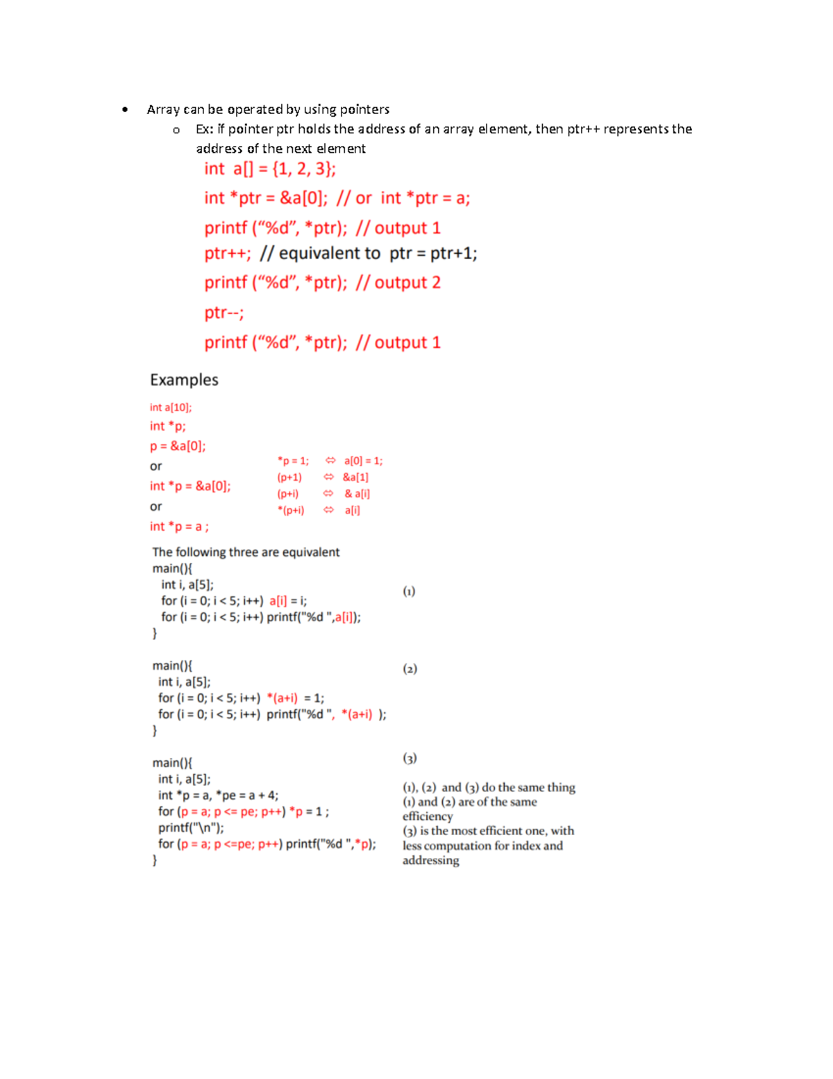 C Midterm Notes 5 Cs 212 Array Can Be Operated By Using Pointers O Ex If Pointer Ptr Holds